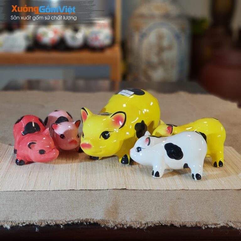 Ống heo đất đẹp Bát Tràng - Lợn đàn con [CHÍNH HÃNG BÁT TRÀNG]